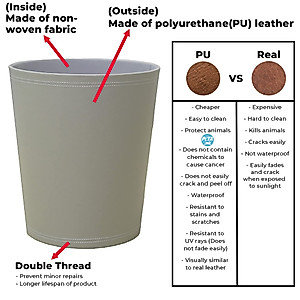 Leather Waste Basket Grey Trash Can Grey Trash Bin Grey Garbage Bin 10 Liter Trash Can Office Trash Bin Decorative Trash Can Garbage Container Home Trash Can Inside Trash Can Office Wastebasket