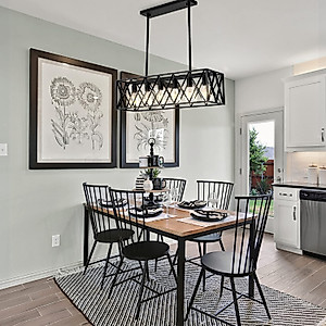 Pretoy Kitchen Island Pendant Lighting 6-Light Black Metal Industrial Bar Chandelier Fixtures Vintage Hanging Farmhouse Rectangle Linear Chandelier for Dining Room Living Room