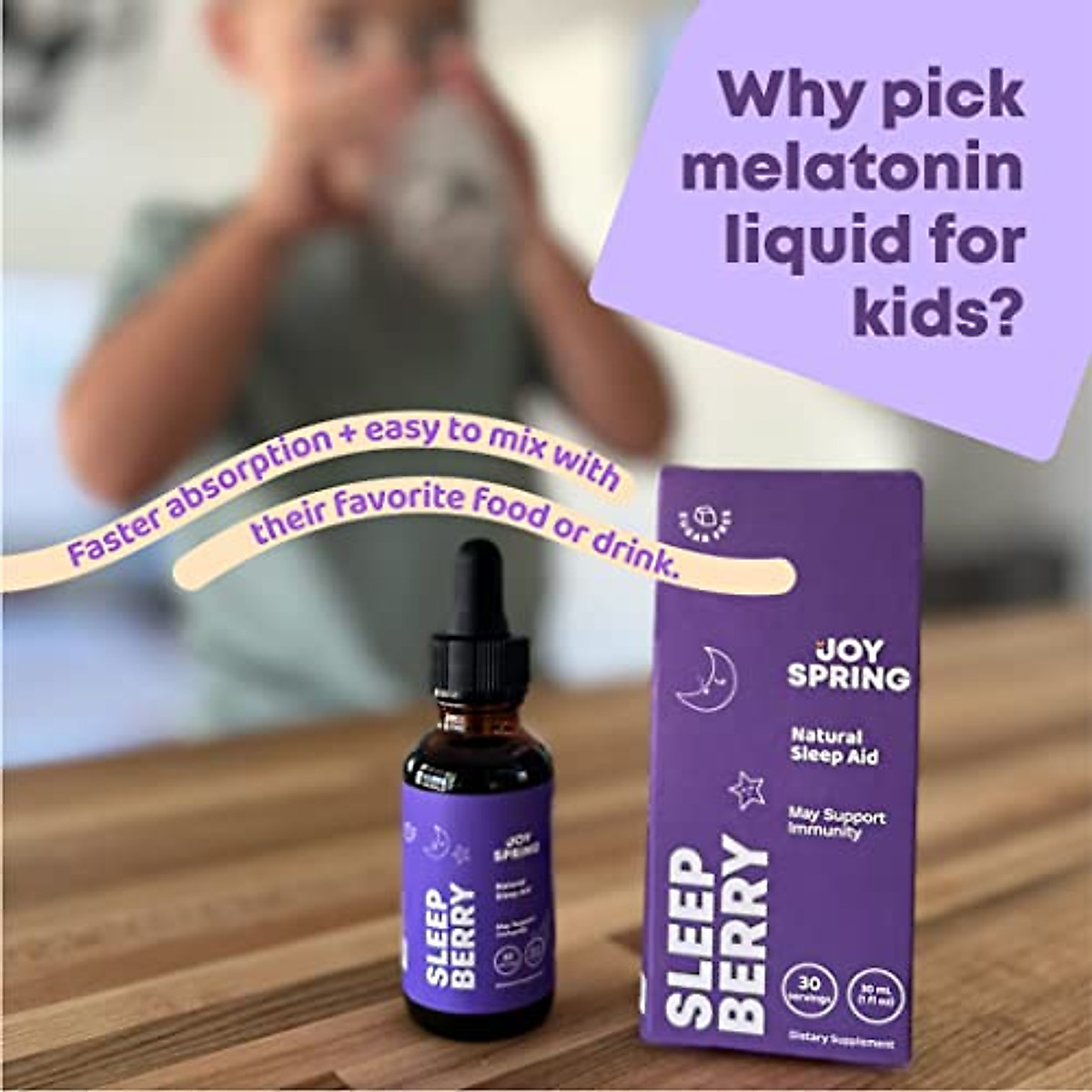 JoySpring SleepBerry Melatonin for Kids with Elderberry - Liquid Melatonin for Kids Sleep Support - Natural Children Melatonin Liquid with Vitamin D - Melatonin for Kids Liquid - Toddler Melatonin