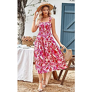ZAFUL Women's Summer Maxi Dress Boho Floral Casual Ruffle Smocked Halter Backless Knot Long Flowy Beach Sun Dress