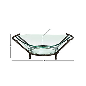 Deco 79 Tempered Glass Kitchen Serving Bowl with Brown Metal Base, 26" x 10" x 9", Clear