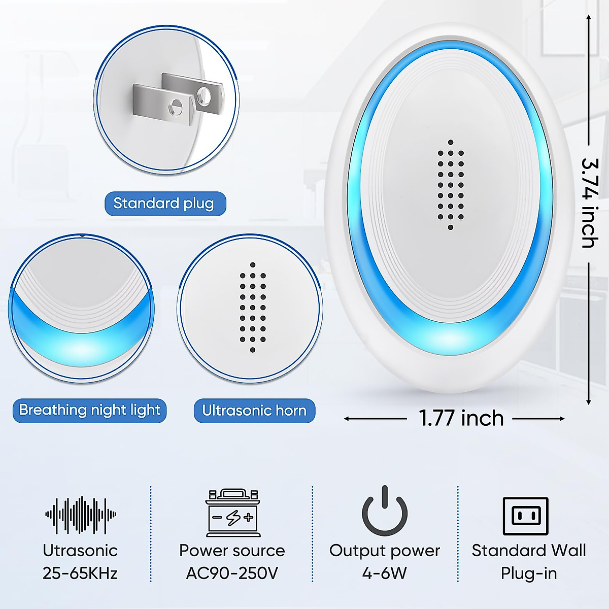 Ultrasonic Pest Repeller,6 Pack Pest Repeller Indoor Plug in Pest Repellent for Insect,Roach,Mice,Spider,Ant,Bug,Mosquito
