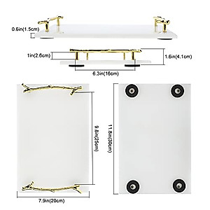 HighFree Marble Stone Decorative Tray with Gold Handles, Real Marble Tray, Handmade Jewellery Tray Catchall Tray Perfume Tray for Counter, Vanity, Dresser, Nightstand and Desk…