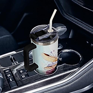 40 Oz Vacuum Tumbler with Black Handle Leakproof Insulated Tumbler Dragonfly Watercolor Painting Stainless Steel Travel Mug with Lid And Straw Coffee Cup Cute Water Bottles Cup Holder Friendly