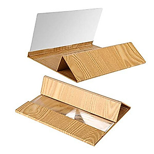 Lazmin112 12” Phone Screen Magnifier, Foldable Anti-Radiation Definition Mobile Phone Screen Amplifier with Wood Grain Phone Holder Stand, Smartphone Magnifying Stand(Gold)
