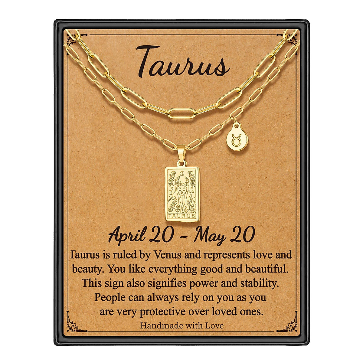STORUP Taurus Gifts for Women - Retro Gold Taurus Necklace Tarot Card Pendant Taurus Horoscope Necklaces Gift Jewelry for Women (Taurus)