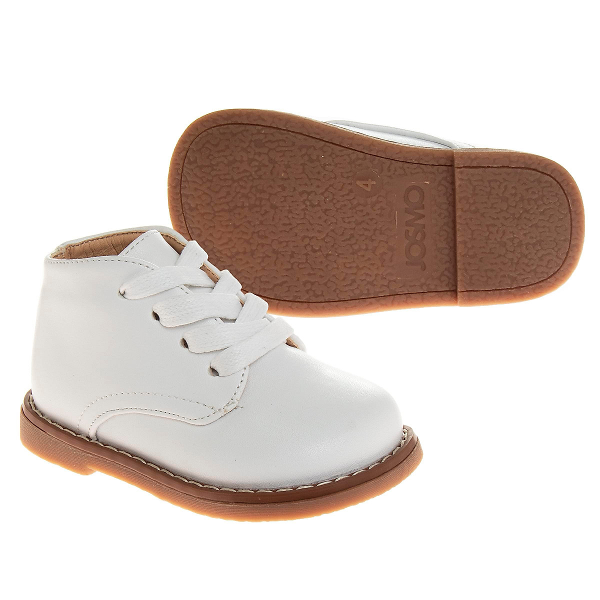 Josmo Baby Boys Girls Unisex Walking Shoes First Step Walker - Lightweight Synthetic Dress Boots Non-Slip Bottom High top - White (Size 4 Infant)