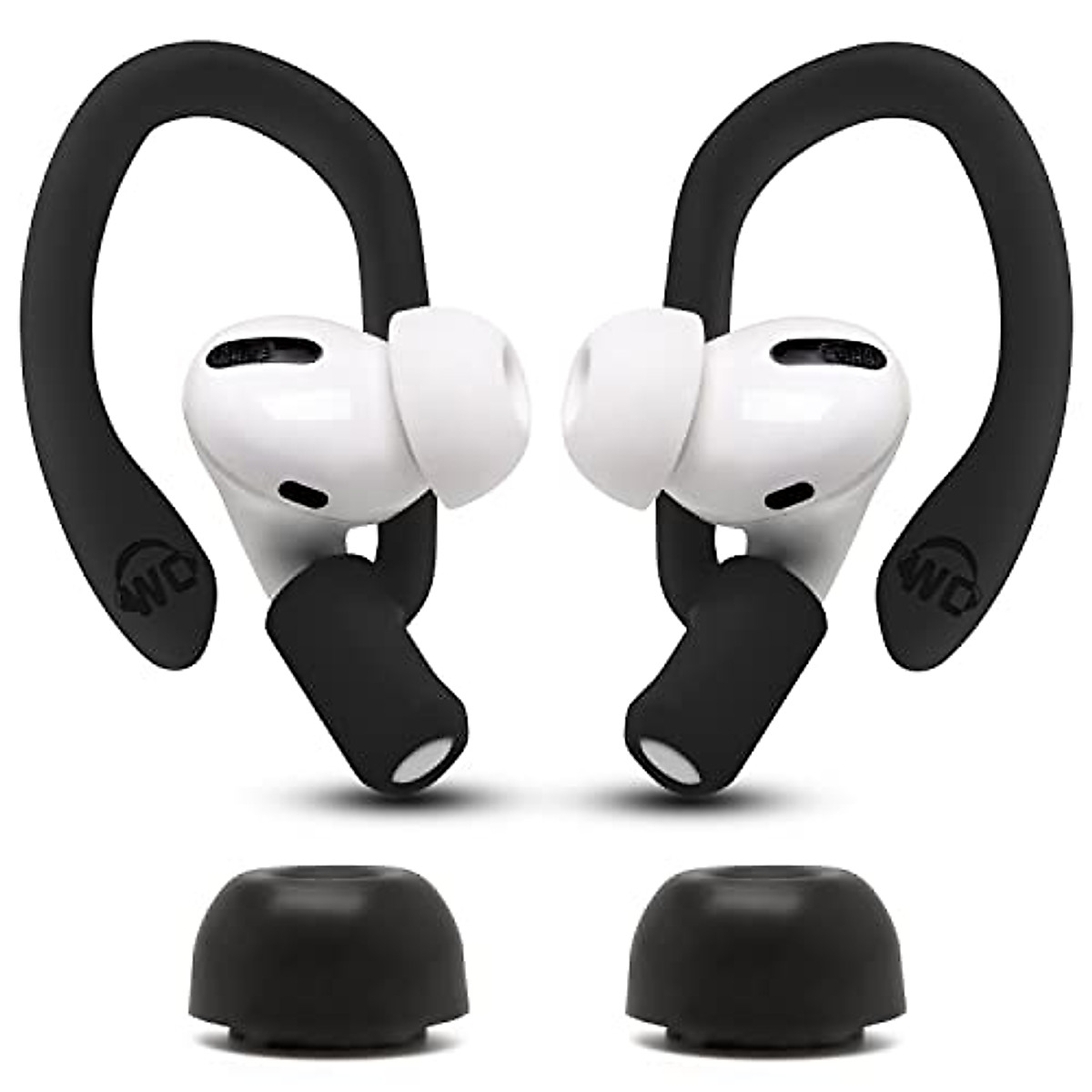 WC HookZ + WC TipZ - Over Ear Hooks and Memory Foam Tips Combo for Airpods Pro by Wicked Cushions | Black & Black