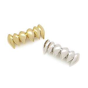18K Gold Silver Plated Hip Hop Top Vampire Fangs Teeth Grillz