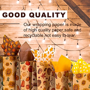 Whaline 90 Sheet Fall Thanksgiving Tissue Paper Autumn Pumpkin Maple Leaves Wrapping Paper Art Paper Crafts for Halloween Harvest Birthday Wedding Party Gift Bag Festival Pompom Confetti (6 Designs)