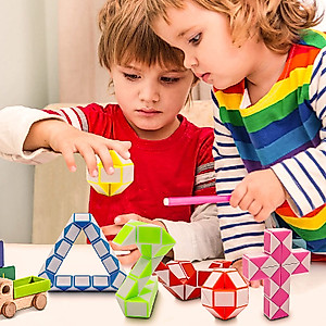 LENDOD 12 Pack 24 Blocks Mini Fidget Snake Cube Mini Twist Puzzle Cubes Magic Speed Cubes Toy for Kids Party Bag Fillers, Party Supplies