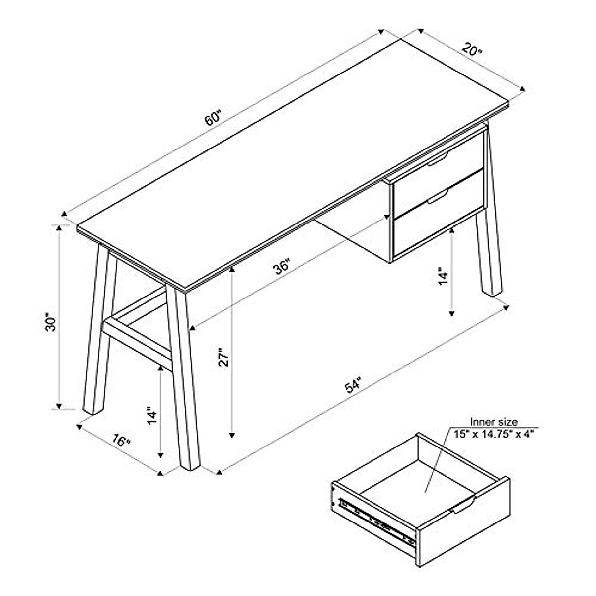Riverbay Furniture Mid-Century Finn Side Storage Wood Desk in Walnut