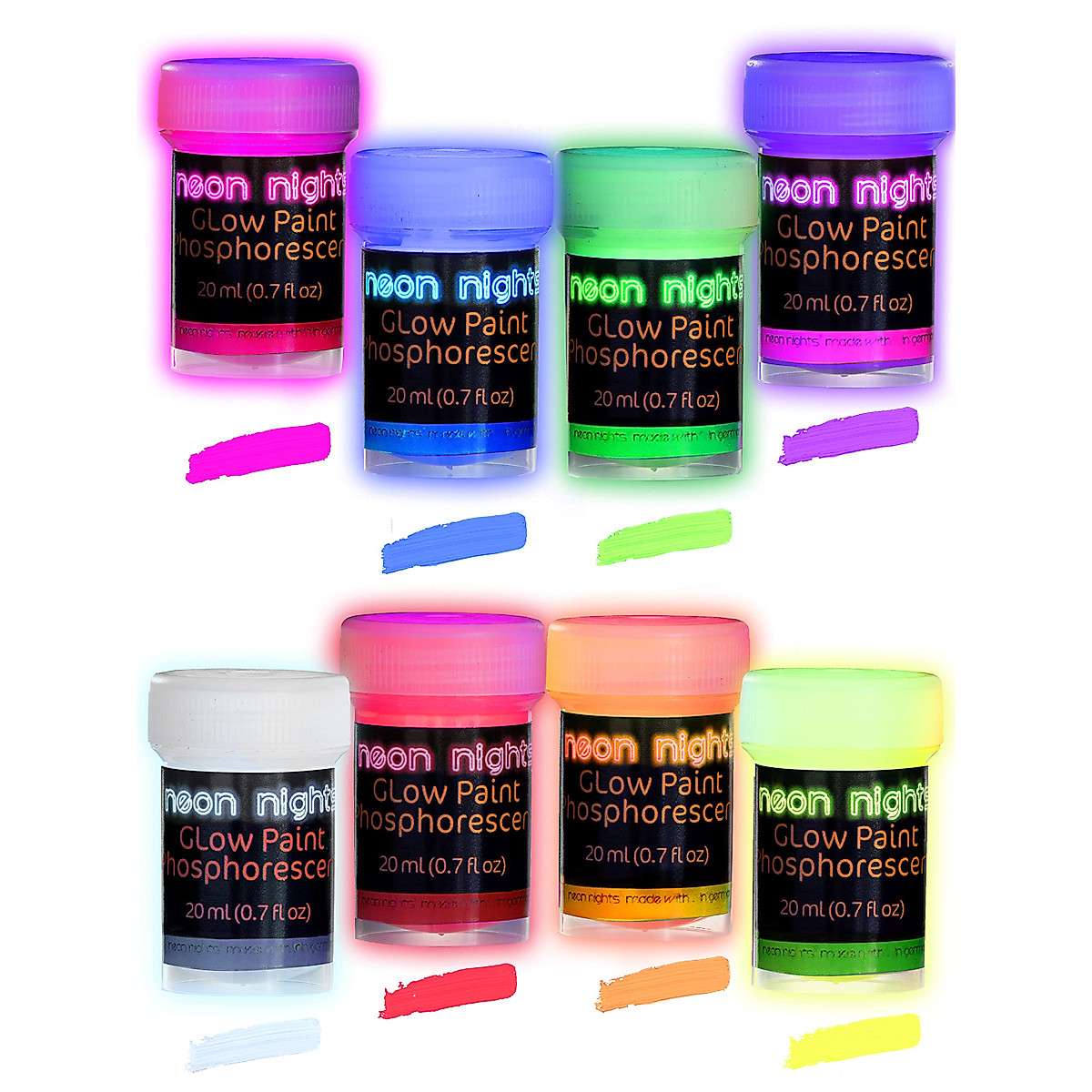 neon nights Glow-in-The-Dark Paint - Multi-Surface Acrylic Paints for Outdoor and Indoor Use on Canvas & Walls - Gifts for Artists - Phosphorescent - Stocking Stuffers for Boys and Girls