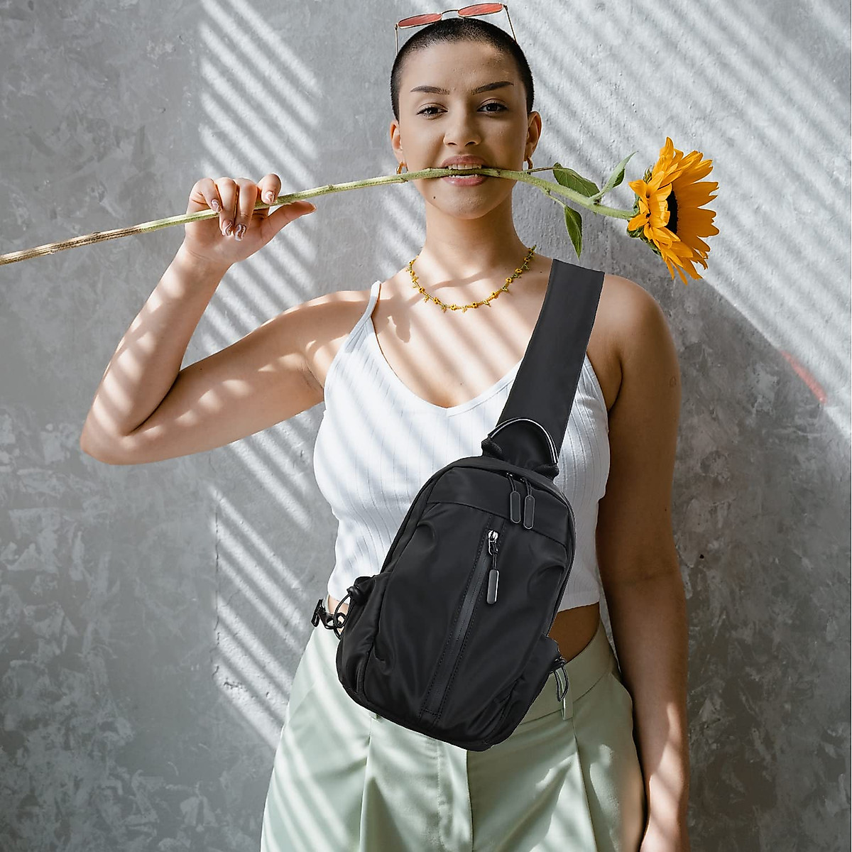 Qckarobe Small Crossbody Bag Men Sling Bag Women Shoulder Bag Mini Backpack One Strap Backpack Chest Bag Black Cycling Travel Gym Walk