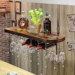 Solid Wood Bar Counter Wine Glass Frame Rack Hanging High Cup Holder Red Upside Down Decoration J1127, PIBM, Copper, 80cm*28cm*31cm