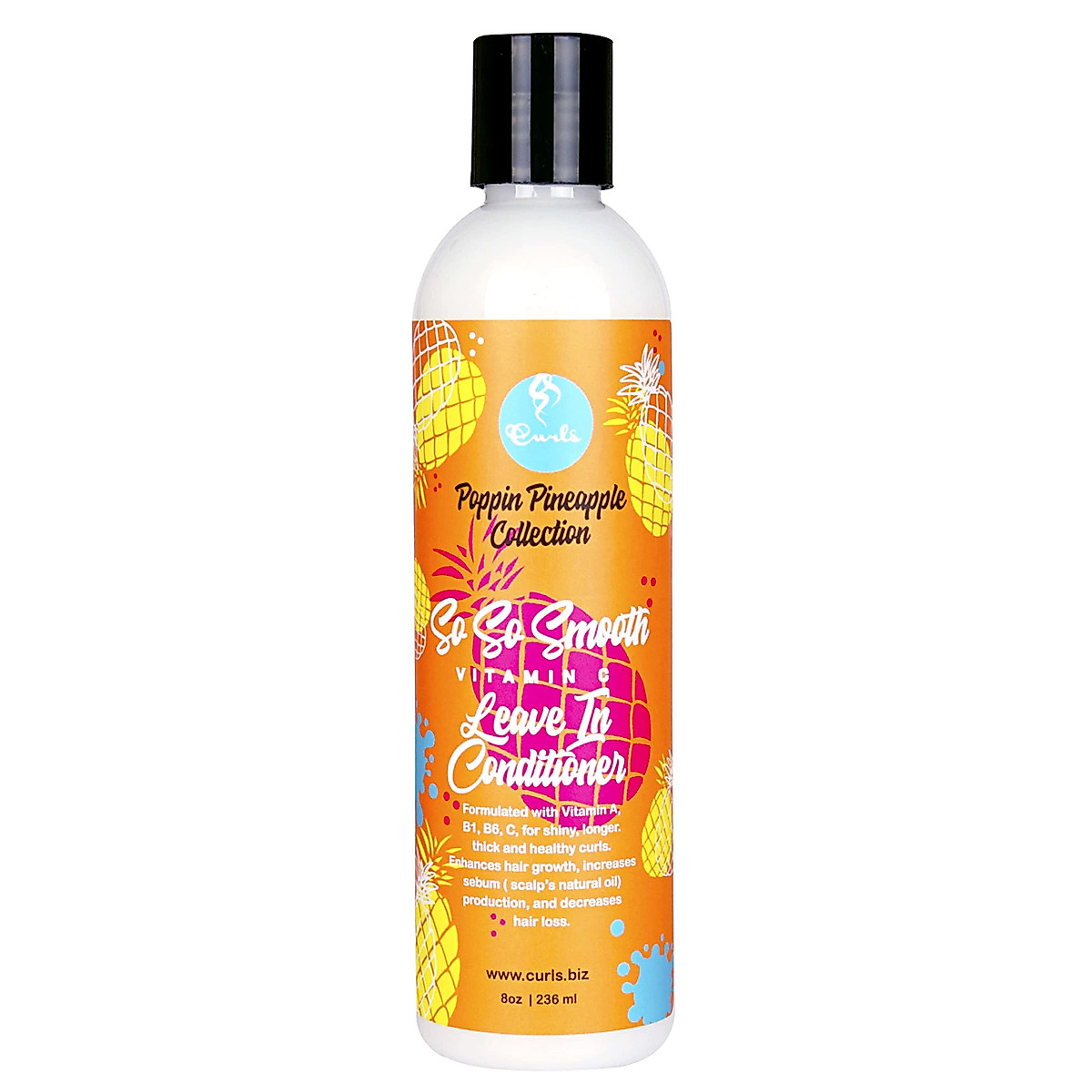 Curls Poppin Pineapple So So Smooth Vitamin C Leave In Conditioner - Conditions & Softens Hair - For Wavy, Curly, and Coily Hair Types, 8 Ounces