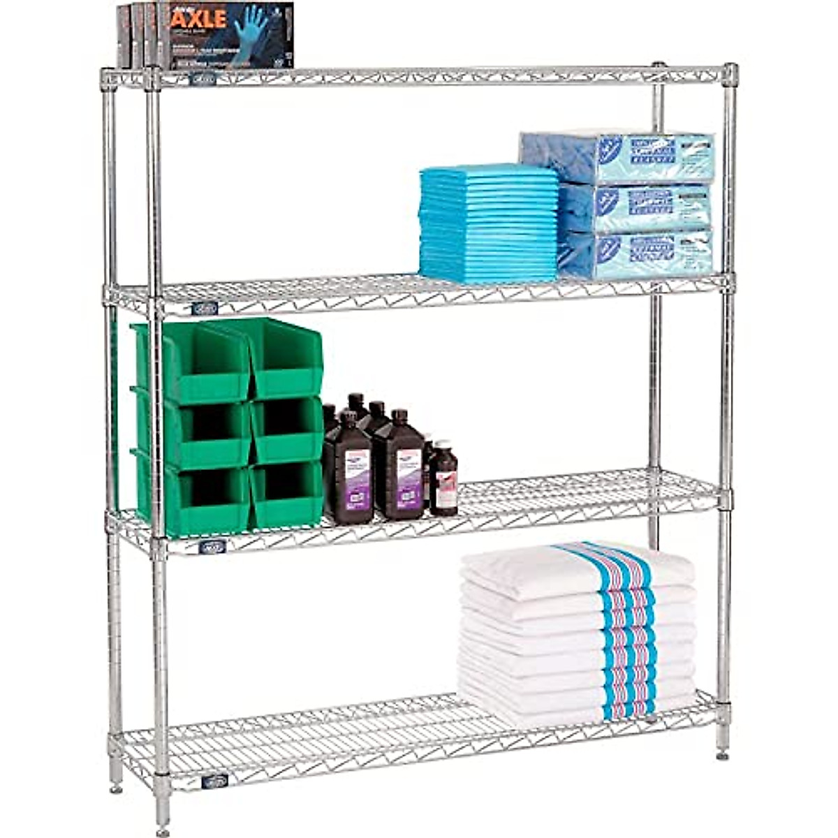 Nexel 14" x 48" x 63", 4 Tier Adjustable Wire Shelving Unit, NSF Listed Commercial Storage Rack, Chrome Finish, leveling feet