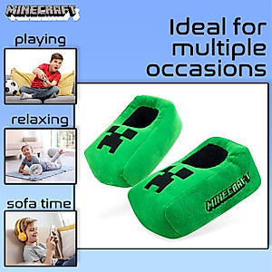 Minecraft Boys Slippers, Cozy Indoor House Shoes - Gamer Gifts for Boys (Green/Black, 2.5/3.5 US)