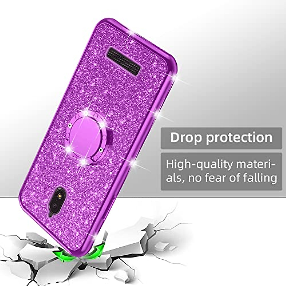 nancheng for BLU View 2/B130DL Case Luxury Cute Soft TPU Silicone Glitter Cover for Girls Women with Diamond Ring Kickstand Bumper Shockproof Full Body Protection Case for BLU View 2/B130DL - Purple