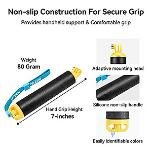 TELESIN Floating Hand Grip Waterproof Stick for GoPro Hero 11 10 9 8 7 6 5 4 3 2, Fusion, Max, Underwater Selfie Sick for Most Action Cameras
