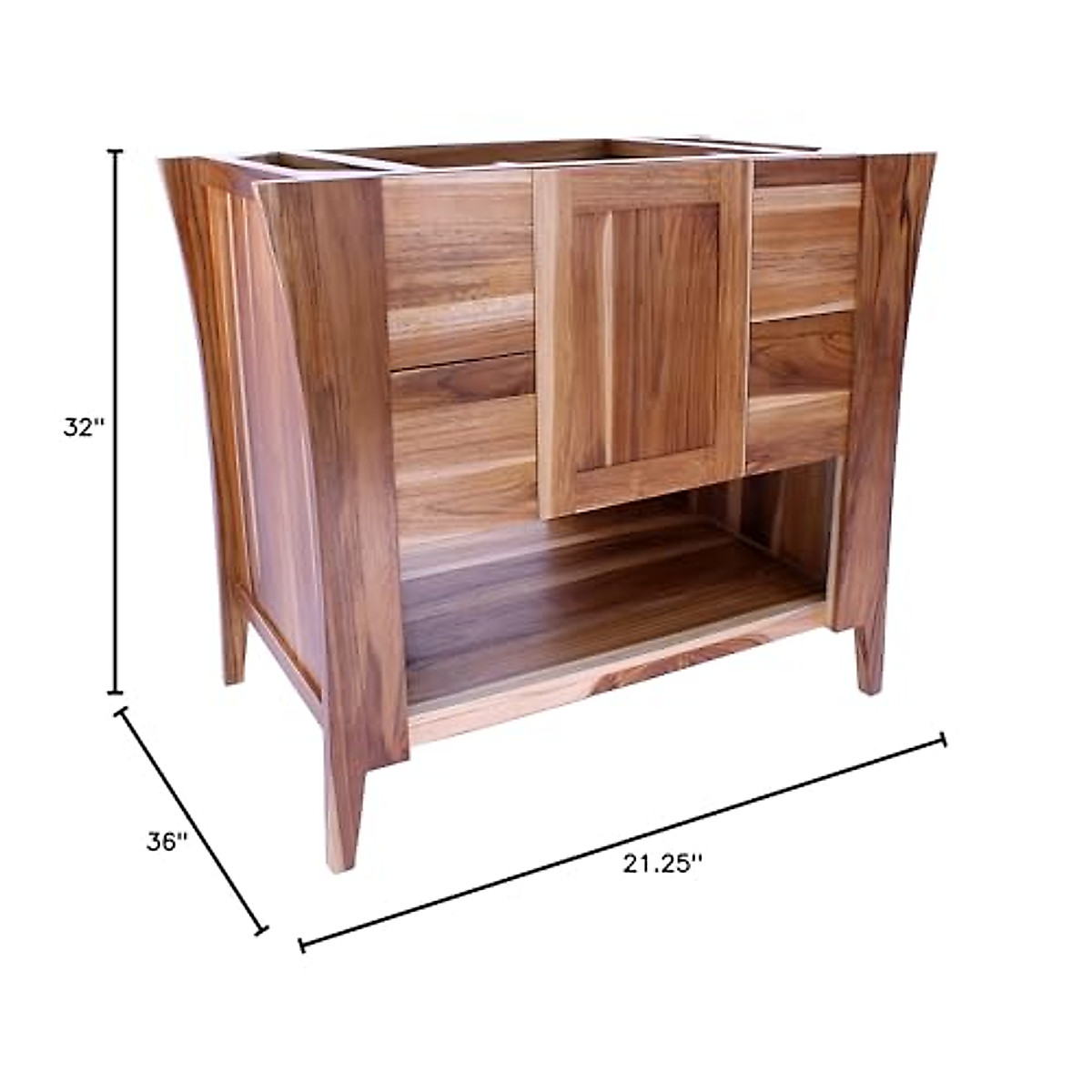 EcoDecors, 36", Curvature, Teak Bathroom Vanity, Wood Bathroom Vanity, Bathroom Vanity Cabinet, Vanity Bathroom, Bath Vanity, Teak, Soft Close Drawers, Wood Vanity, Compatible Vessel or Bowl Sink