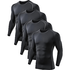 4 Pack Men's Compression Shirts Long Sleeve UPF SPF Rash Guard Workout Base Layer Undershirt Gear M