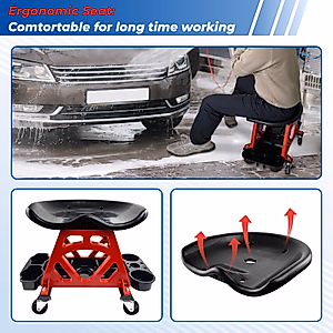 HOXWELL Durable Mechanic Stool Chair with Wheels, Heavy Duty Garage Shop Stool On Wheels, Rolling Stool Car Detailing Creeper Seat with Tool Tray for Workshop, Auto Repair Shop and Home