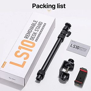 JUSMO Camera Desk Mount Stand w Ballhead, 16-34inch Adjustable Table Aluminum Light Stand w 1/4" Screw Tip, Desktop C-Clamp Mount Stand for DSLR Camera/Ring Light/Video Light/Webcam (LS10)