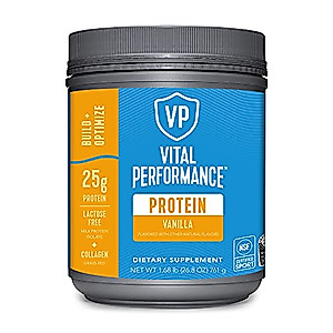 Vital Proteins Collagen Protein Powder, Vital Performance 25g Lactose-Free Milk Protein Isolate Powder, 10g Grass-Fed Collagen Peptides, 8g EAAs, 5g BCAAs- Vanilla, 1.68lb