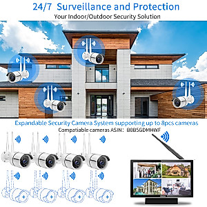 [2 Antenna Signal Enhance & 100ft Super Night Vision] Wireless Security Camera System Outdoor, 4pcs 3MP CCTV Camera Security System Wireless, Home WiFi Video Surveillance NVR Kits, All in One Monitor