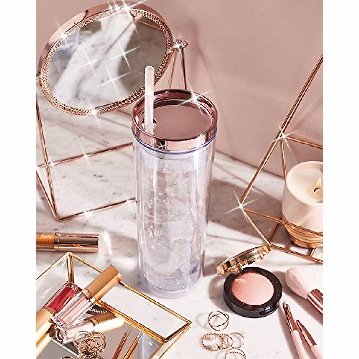 Maars Skinny Acrylic Tumbler with Lid and Straw | 18oz Premium Insulated Double Wall Plastic Reusable Cups - Clear, 2 Pack