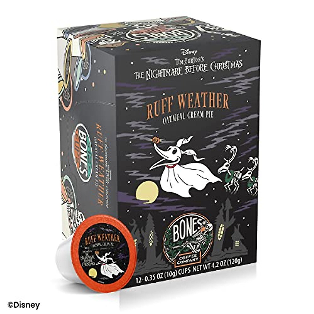 Bones Coffee Company Ruff Weather Flavored Coffee Bones Cups Oatmeal Creampie Flavor | 12ct Single-Serve Coffee Pods | Keurig Coffee Pod From Disney Tim Burton's The Nightmare Before Christmas