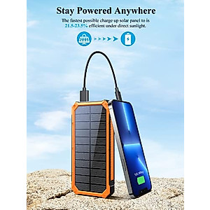 Power-Bank-Solar-Charger - 36000mAh Solar Power Bank, PD 20W Quick Charge,Drop-Proof Waterproof Dustproof Built-in LED Flashlight for iPhone, Tablet, Samsung and More USB Device(Orange)
