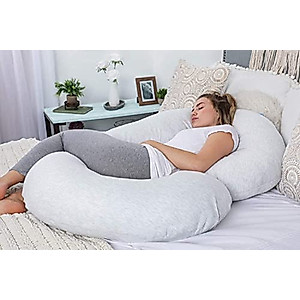 Pharmedoc Pregnancy Pillows, C-Shape Full Body Pillow – Jersey Cover Light Grey – Pregnancy Pillows for Sleeping – Body Pillows for Adults, Maternity Pillow and Pregnancy Must Haves