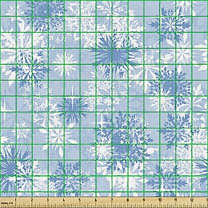 Ambesonne Snowflake Fabric by The Yard, Winter Holiday Illustration Christmas Snowflakes on Abstract Background, Decorative Fabric for Upholstery and Home Accents, 1 Yard, Blue White