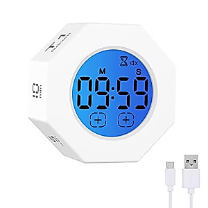 XJ-HOME Multi-Hex Clock Timer (White Version), Digital Clock Timer, Backlight Display, 12/24 Hour Mode, Up and Down Timer, Rotating Display, Various Time Presets for Studying, Cooking, Exercise
