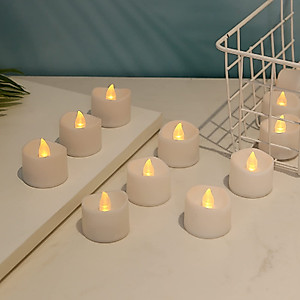 24Pack Flickering Battery Operated LED Tealight Candles, Realistic Electric Fake Candle for Wedding, Table, Gift, for Table Centerpieces, Mood Lighting and Home Decor, Outdoor (Battery Included)