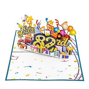 iGifts And Cards Happy 82nd Blue Birthday 3D Pop Up Greeting Card – Awesome 82 Birthday Card For Man, Woman, Happy Eighty Two Birthday Gift For Dad, Mom, Best Husband, Wife Unique Present, 5" X 7"