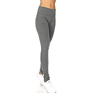 MOPAS Womens Yoga Pants with Fold Over Solid Waistband Grey Medium