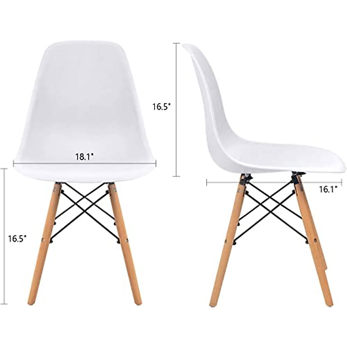 Furmax Pre Assembled Style Mid Century Modern DSW Shell Lounge Plastic Kitchen, Dining, Bedroom, Living Room Side Chairs Set of 4, White