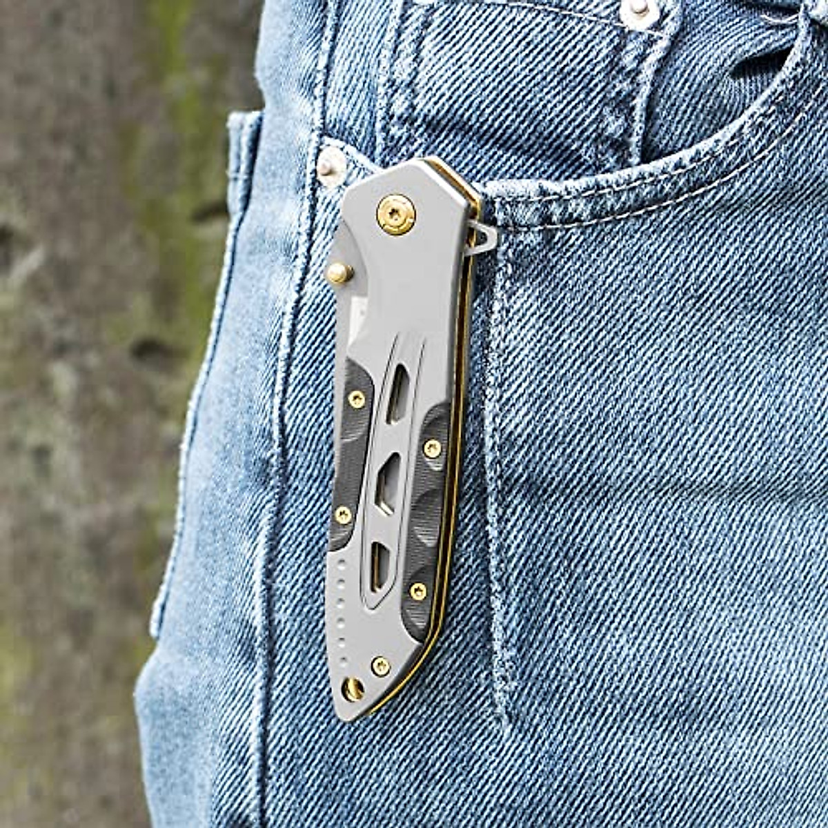 TOYO HOFU Pocket Knife with Clip,Folding Utility knife,Sharp Survival Knife for Self Defense,Spring Assisted Tactical Knife, Gift for Father, Men,Women(Silver)