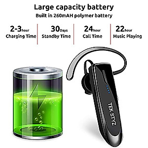Tek Styz V5.0 CSR Wireless Bluetooth Earpiece for iPhone, Android, Samsung,Laptop,Tablet with Mic, IPX3 Waterproof Headset with CVC 6.0 Dual Noise Cancelling Technology and 24H Talk Time/Playtime