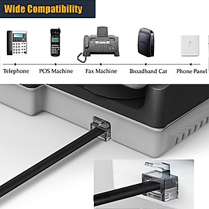 15FT Telephone Extension Cord Cable, Landline Phone Line Wire with RJ11 6P4C Plugs, Includes Cable Clips - Black - 2 Pack