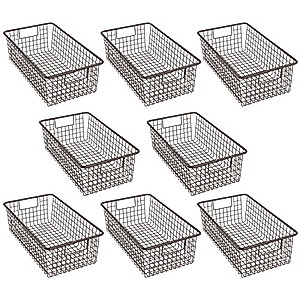 mDesign Metal Wire Food Storage Basket Organizer with Handles for Organizing Kitchen Cabinets, Pantry Shelf, Bathroom, Laundry Room, Closets, Garage - Omni Collection, 8 Pack, Bronze