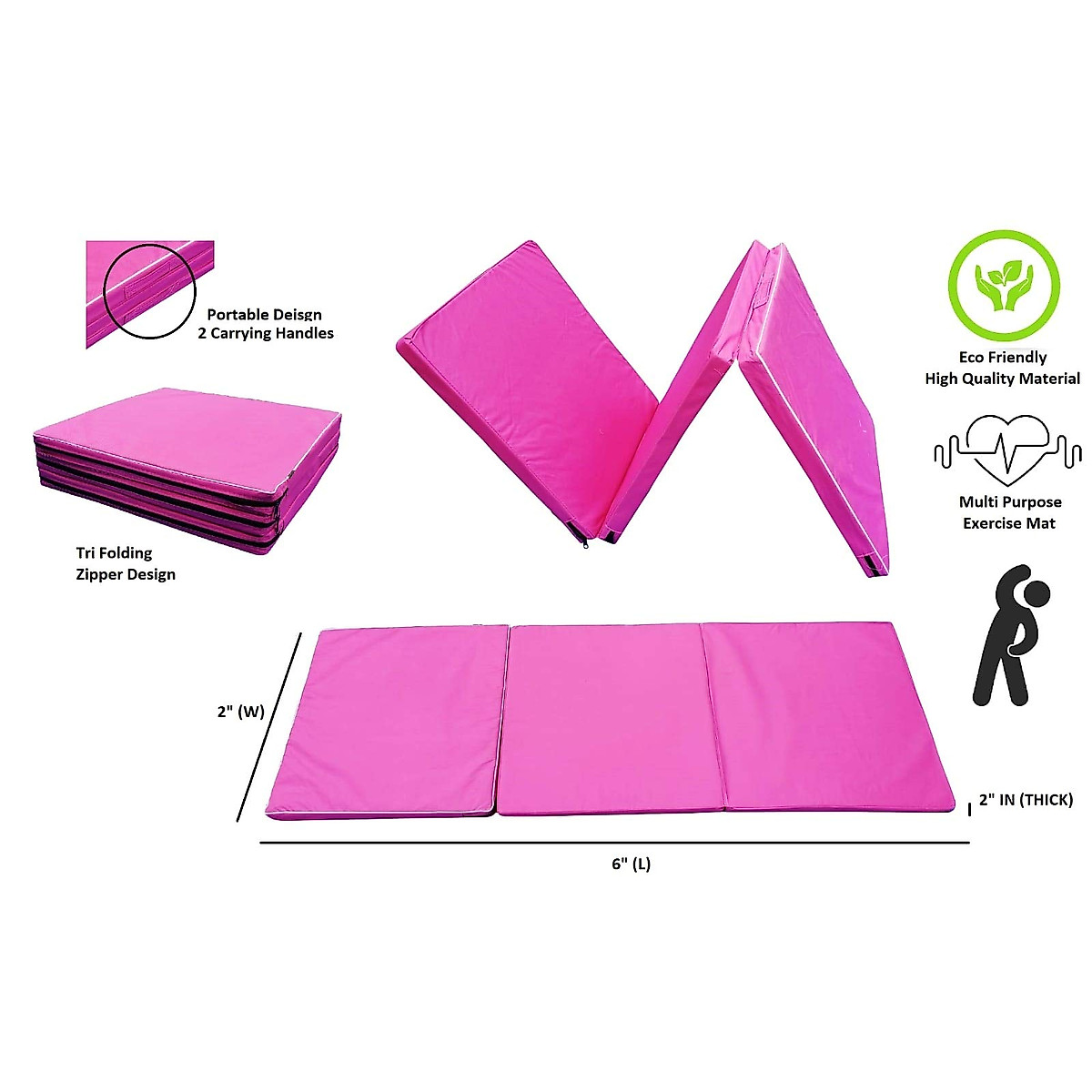 Athletic Bar Gymnastics Bar Horizontal Kip Bar + 2x6 Tri Fold Mat Junior Training Adjustable Expandable Height Jungle Gym Children Monkey Bars Climb Tower Playground Gymnasts + Stretch Band (Purple)