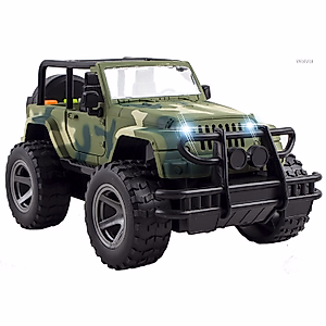 WolVolk Off-Road Military Fighter Car Toy - Friction Powered Toy Vehicle with Fun Lights & Sounds - 2 Doors Open - Great Gift for All Occasions for Kids Boys & Girl