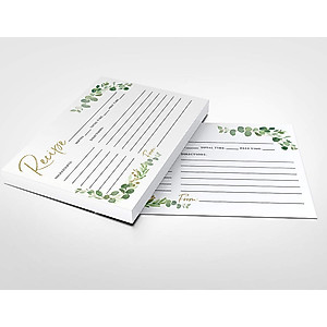 Printed Party Recipe Cards, Gold Greenery, Set of 50