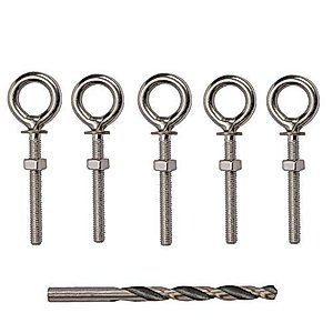 YaeCCC 5 Pack Stainless Steel T316 Shoulder Eye Bolts 1/4" x 3", Heavy Duty Eyebolts with 1 pc Drill bit