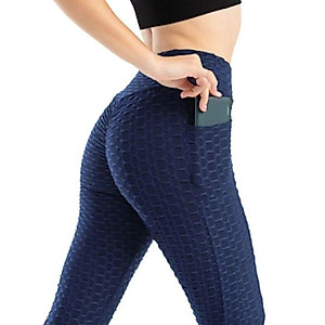 Women's Butt Lift No See Through High Waist TIK TOK Leggings Workout Yoga Pants Stretchy Material (as1, Alpha, s, Regular, Regular, Pockets_Navy Blue, Regular)