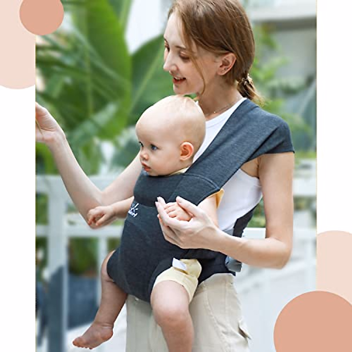 Newborn Carrier, MOMTORY Baby Carrier(7-25lbs), Cozy Baby Wrap Carrier, with Hook&Loop for Easily Adjustable, Soft Fabric, Deep Grey